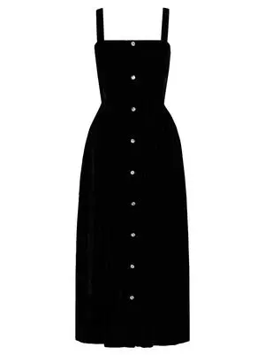 HVN Laura Velvet Midi Dress - Black