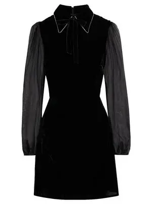 HVN Matilda Embellished Velvet Mini Shirt Dress - Black
