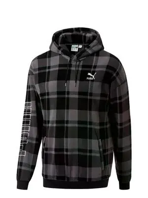 PUMA Check-pattern Drawstring Hoodie - Black
