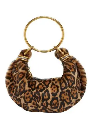 Chloé Bracelet Hobo Bag In Leopard-print Shearling - Jungle Brown