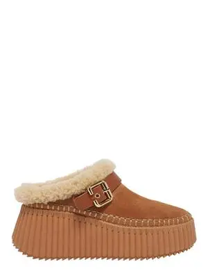 Chloé Nama Suede Shearling-lined Platform Clogs - Pottery Brown