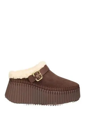 Chloé Nama Suede Shearling-lined Platform Clogs - Sharp Brown