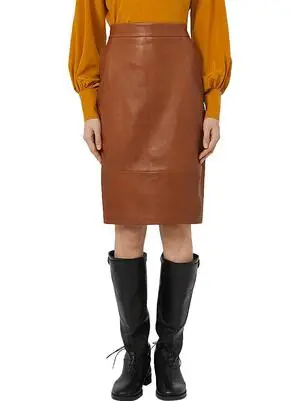 Max Mara Papaile Leather Pencil Skirt - Tobacco