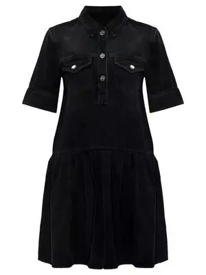 GANNI Short-sleeved Denim Shirt Dress - Black
