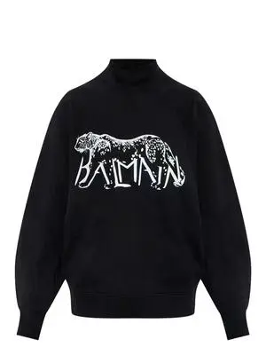 Balmain Graphic-print Turtleneck Sweater - Black