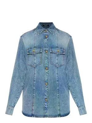 Balmain Point-collar Denim Shirt - Blue