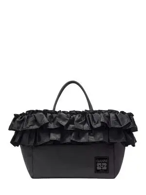 GANNI Ruffled Shoulder Bag - Black