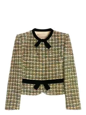 Valentino Garavani Valentino Garavani Tweed Jacket With Velvet Bow Detail Green
