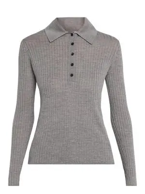 A.L.C. Alex Long-Sleeve Ribbed Wool Top Medium Hea