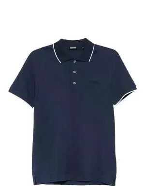 Zegna Contrast-collar Polo Shirt - Blue