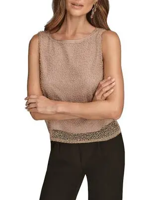 Donna Karan New York Faux Pearl Embellished Metallic Sleeveless Top - Shadow Pink