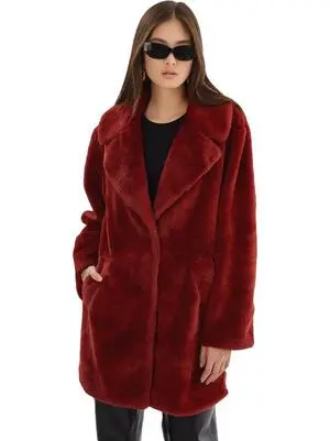 LAMARQUE Linnea Faux Fur Coat - Maroon
