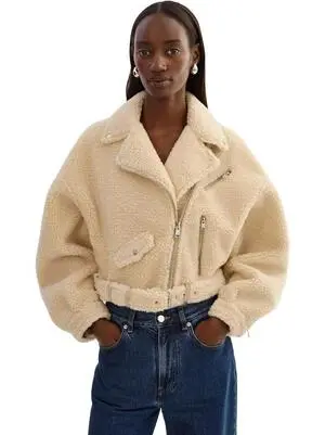 LAMARQUE Brina Cropped Biker Jacket - Beige