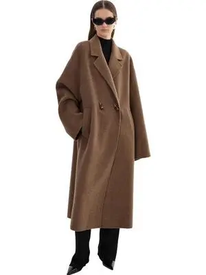LAMARQUE Wool Scarf Coat - Heather Brown
