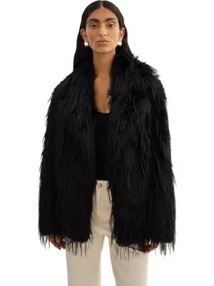 LAMARQUE Isla Faux Fur Belted Coat - Black