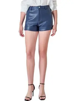 Endless Rose Faux Leather Cuffed Shorts - Navy