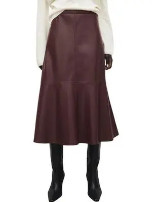Mango Faux Leather A-line Midi Skirt - Maroon