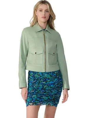 FURNIQ UK Flora Leather Jacket Light Green