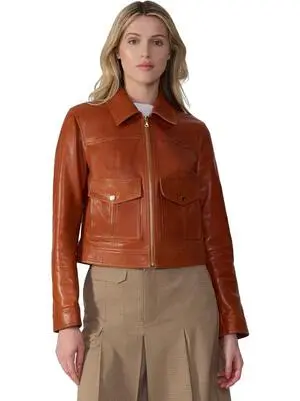 FURNIQ UK Flora Leather Jacket Whiskey