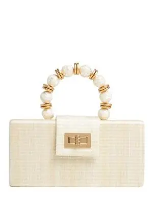 SOLI & SUN The Serena Clutch With Shell Inlay Bead Handle Cream