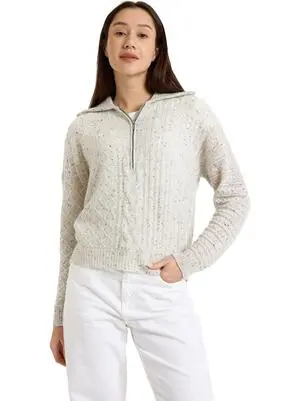 BRODIE CASHMERE Mix Cable 100% Cashmere Half Zip Sweater