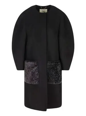 Fendi Puff-sleeve Coat With Velvet Pocket Trim - Black