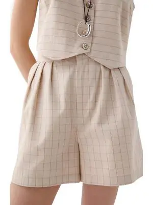 SCALPERS Stripes Check Bermuda Shorts - Natural