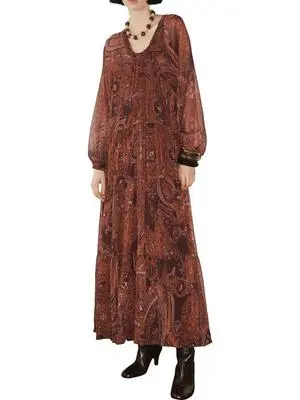 Mango Paisley Print Maxi Dress - Russet