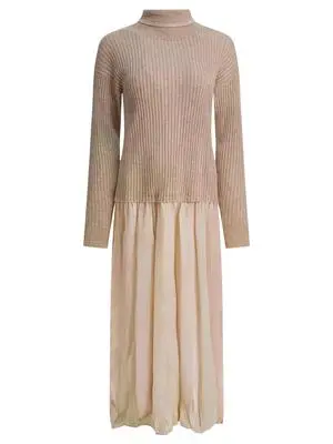 Max & Moi Roll-neck Ribbed Dress - Neutrals