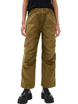 R13 Ankle Military Pants - Olive Dyed Moleskin Green