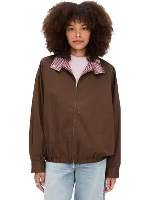 Pixie Market Plaid Contrast Bomber Jacket - Brown