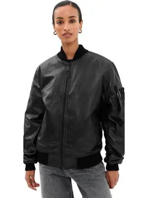 Alpha Industries Leather Ma-1 Flight Jacket - Black