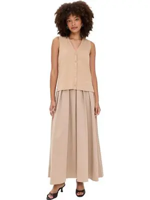 Staud Madeline Maxi Dress With Sweater Vest - Wheat