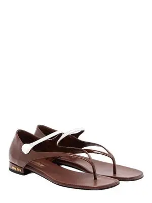 Miu Miu Leather Thong Sandals - Brown