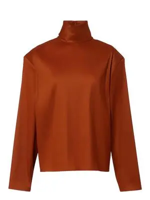Saint Laurent Silk-Blend Turtleneck Top Orange