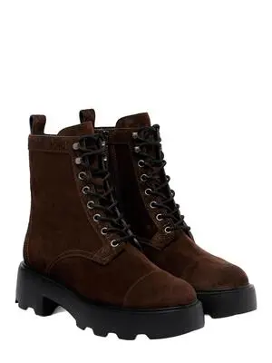Tory Burch T Monogram Suede Combat Boots - Brown