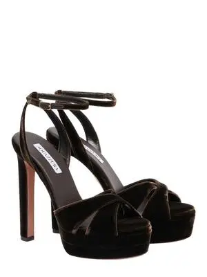AQUAZZURA Divine 130 Velvet Platform Sandals - Brown