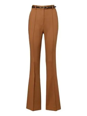 Veronica Beard Gracie Belted Wool Flared Pants - Beige