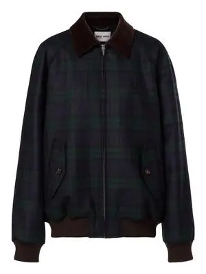 Miu Miu Plaid Virgin Wool Twill Blouson Jacket - Blue