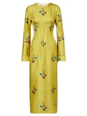 Marni Floral Silk Midi Dress - Yellow