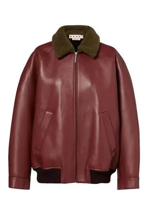Marni Shearling-trimmed Leather Blouson Jacket - Burgundy