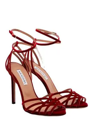 AQUAZZURA Wild Dream 105 Velvet Sandals - Red
