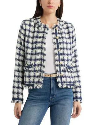 Caslon Check Tweed Jacket - Ivory- Navy Tweed Grid