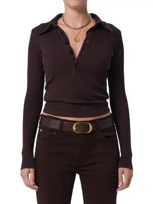 Citizens Of Humanity Long Sleeve Rib Polo - Chocolate