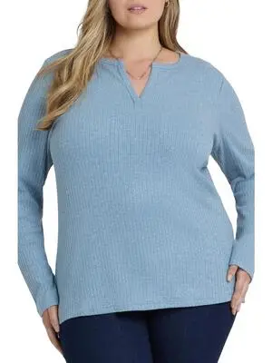 NYDJ Metallic Ribbed Top Light Blue Heather