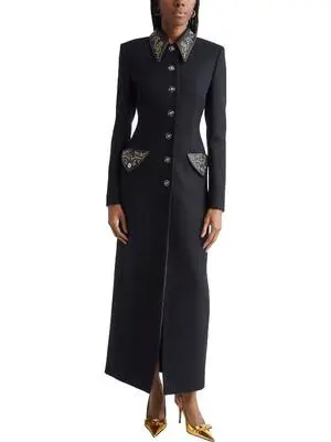 Versace Felted Wool-blend Longline Coat With Studded Collar - Black