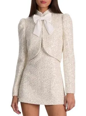 Alice + Olivia Sequin And Bead-embellished Crop Jacket - Off White