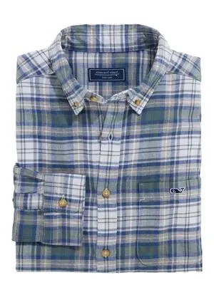 Vineyard Vines Great Point Plaid Stretch Flannel Button Down Shirt - Balsam