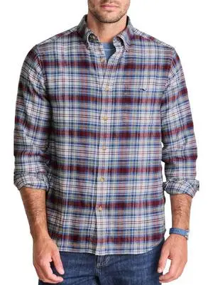 Vineyard Vines Great Point Plaid Stretch Flannel Button Down Shirt - Crimson