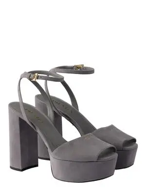 Prada Platform Suede Sandals - Gravel Gray